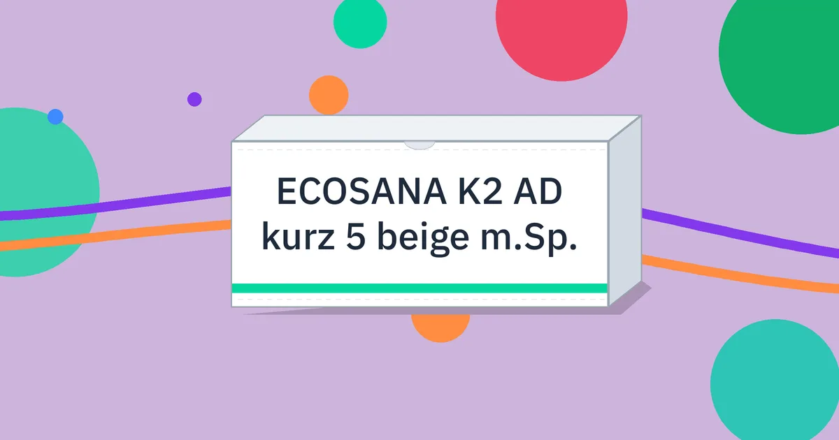 Symbolbild: Packung mit der Aufschrift ECOSANA K2 AD kurz 5 beige m.Sp. (PZN 01349420) – Verfügbarkeit und Bezug in Apotheken in Frankfurt am Main