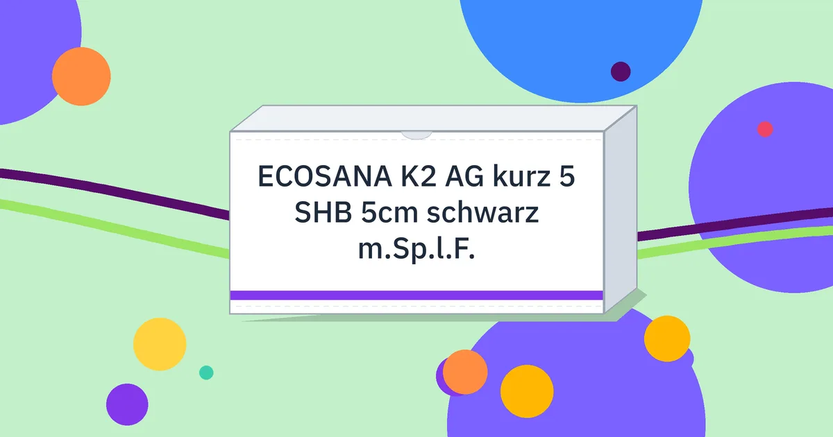 Symbolbild: Packung mit der Aufschrift ECOSANA K2 AG kurz 5 SHB 5cm schwarz m.Sp.l.F. (PZN 10955214) – Verfügbarkeit und Bezug in Apotheken in Frankfurt am Main