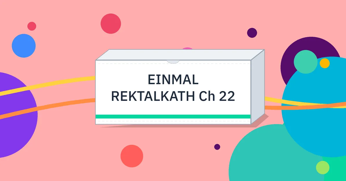 Symbolbild: Packung mit der Aufschrift EINMAL REKTALKATH Ch 22 (PZN 04476188) – Verfügbarkeit und Bezug in Apotheken in Frankfurt am Main