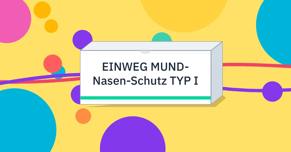 Symbolbild: Packung mit der Aufschrift EINWEG MUND-Nasen-Schutz TYP I (PZN 16889872) – Verfügbarkeit und Bezug in Apotheken in Frankfurt am Main