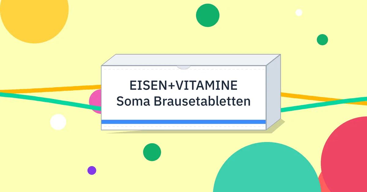 Symbolbild: Packung mit der Aufschrift EISEN+VITAMINE Soma Brausetabletten (PZN 03772648) – Verfügbarkeit und Bezug in Apotheken in Frankfurt am Main