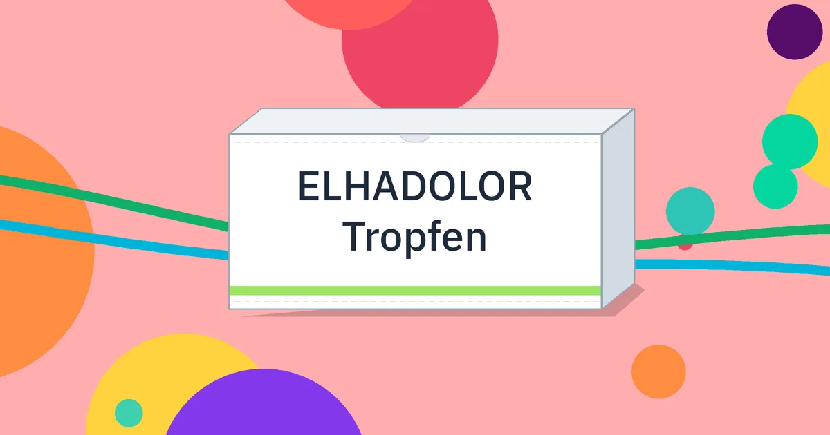 Symbolbild: Packung mit der Aufschrift ELHADOLOR Tropfen (PZN 05390649) – Verfügbarkeit und Bezug in Apotheken in Frankfurt am Main