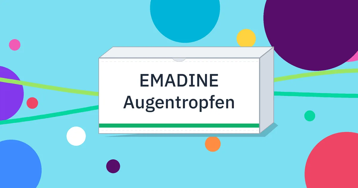 Symbolbild: Packung mit der Aufschrift EMADINE Augentropfen (PZN 03828981) – Verfügbarkeit und Bezug in Apotheken in Frankfurt am Main