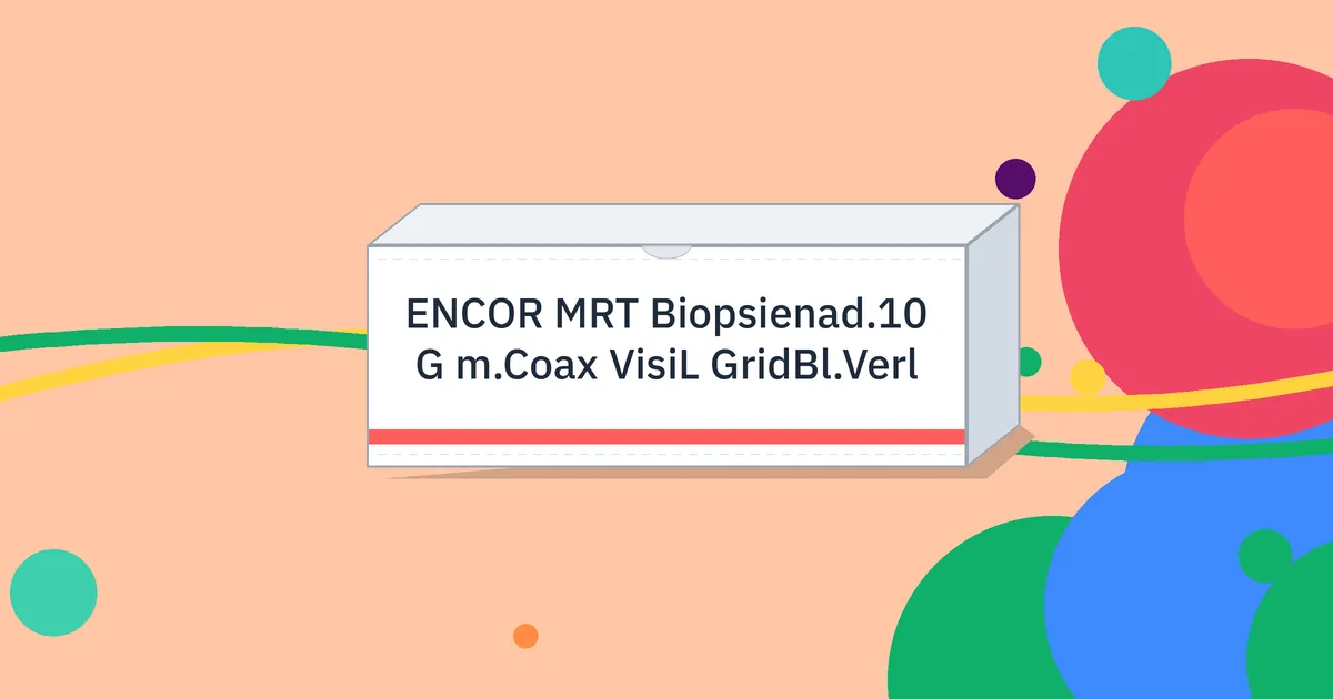 Symbolbild: Packung mit der Aufschrift ENCOR MRT Biopsienad.10 G m.Coax VisiL GridBl.Verl (PZN 03576640) – Verfügbarkeit und Bezug in Apotheken in Frankfurt am Main