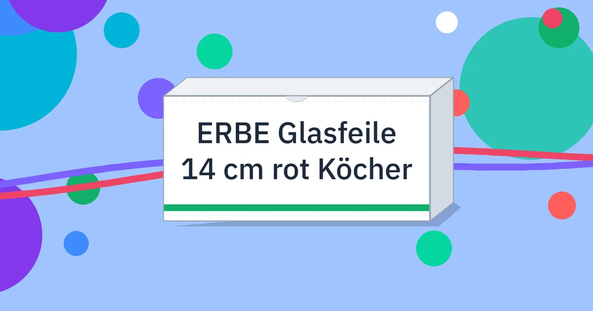 Symbolbild: Packung mit der Aufschrift ERBE Glasfeile 14 cm rot Köcher (PZN 20545977) – Verfügbarkeit und Bezug in Apotheken in Frankfurt am Main