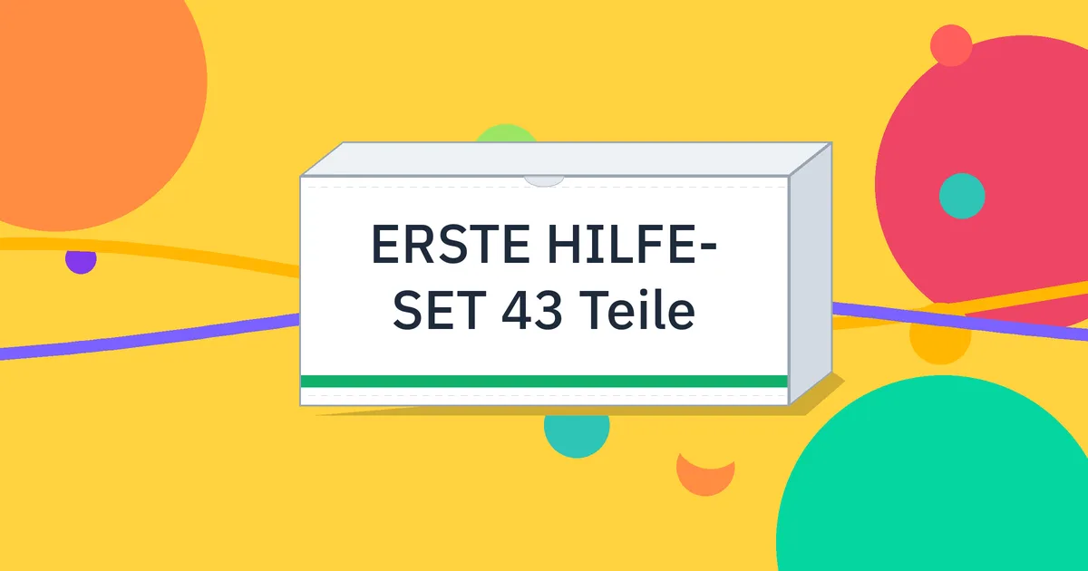 Symbolbild: Packung mit der Aufschrift ERSTE HILFE-SET 43 Teile (PZN 15249277) – Verfügbarkeit und Bezug in Apotheken in Frankfurt am Main
