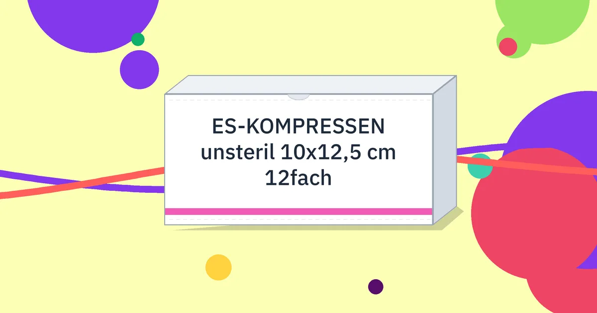 Symbolbild: Packung mit der Aufschrift ES-KOMPRESSEN unsteril 10x12,5 cm 12fach (PZN 17434205) – Verfügbarkeit und Bezug in Apotheken in Frankfurt am Main