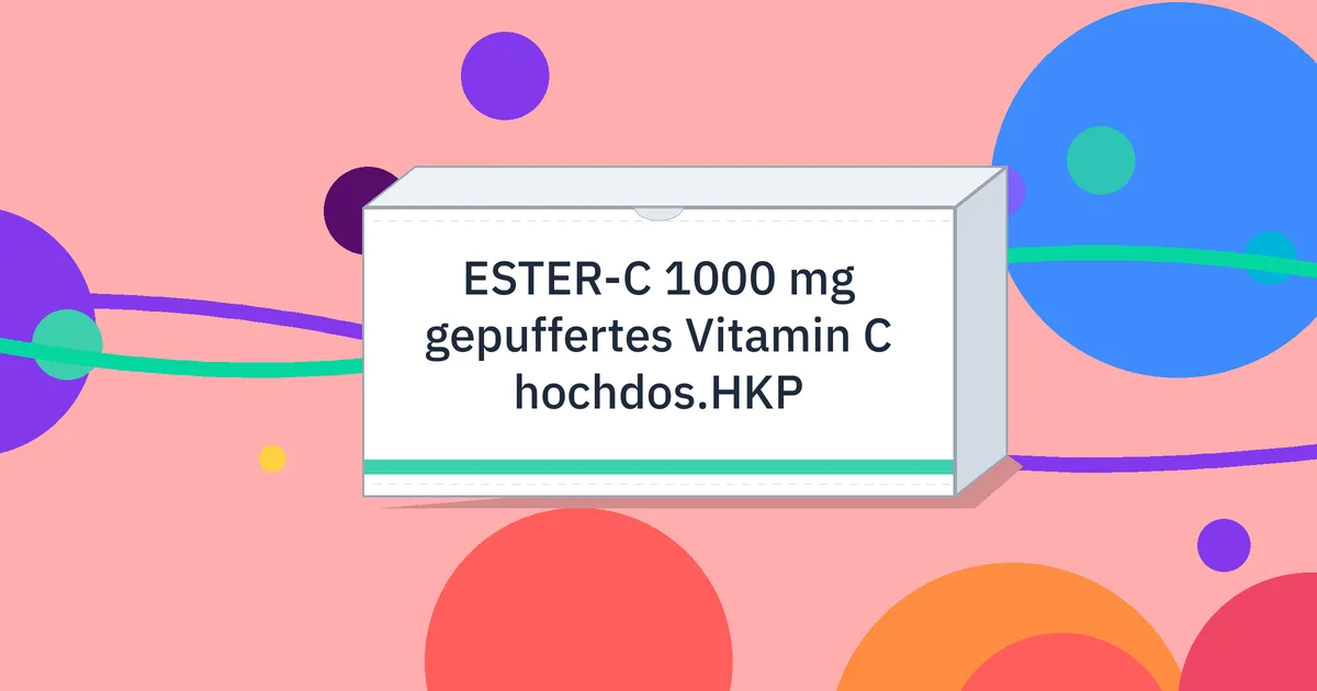 Symbolbild: Packung mit der Aufschrift ESTER-C 1000 mg gepuffertes Vitamin C hochdos.HKP (PZN 19648123) – Verfügbarkeit und Bezug in Apotheken in Frankfurt am Main