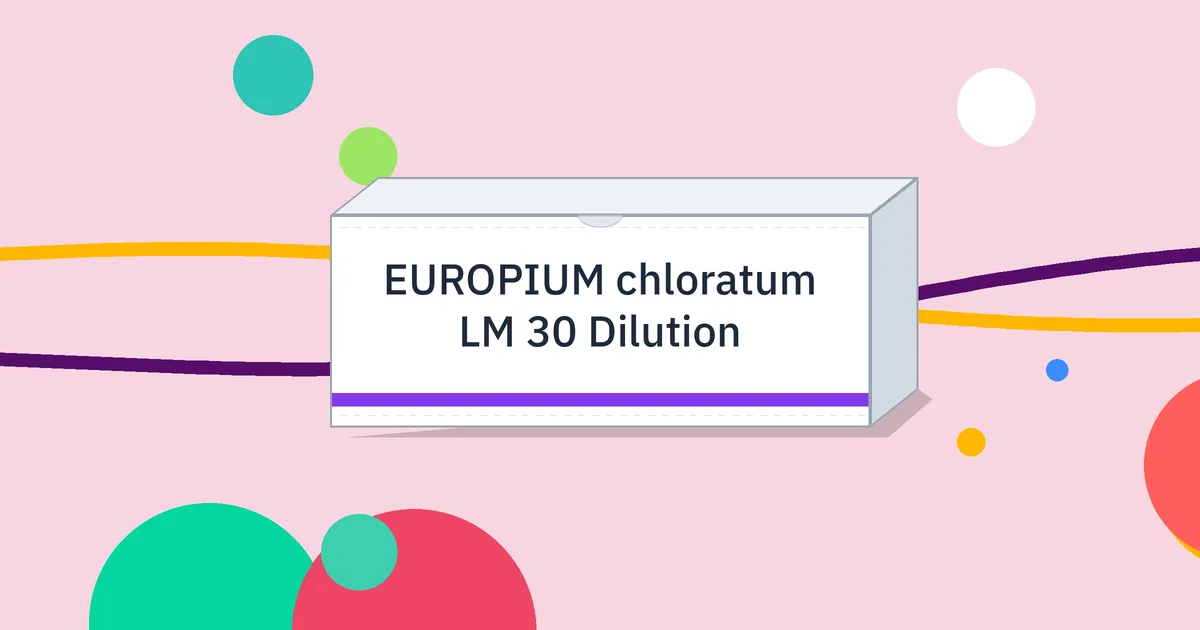Symbolbild: Packung mit der Aufschrift EUROPIUM chloratum LM 30 Dilution (PZN 13484382) – Verfügbarkeit und Bezug in Apotheken in Frankfurt am Main