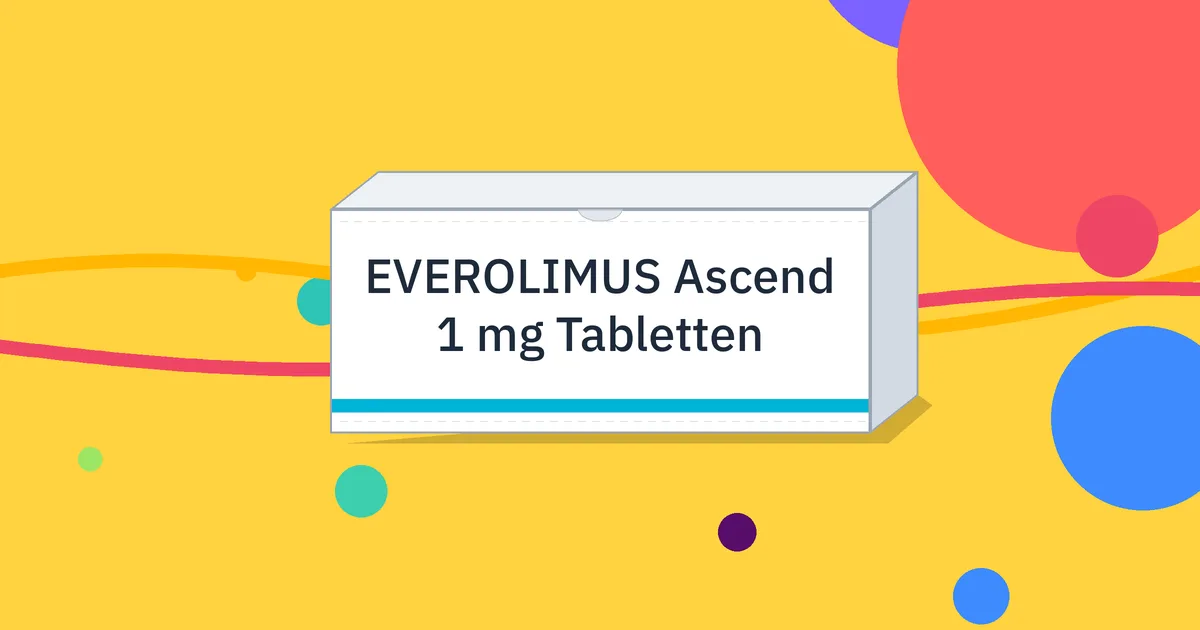 Symbolbild: Packung mit der Aufschrift EVEROLIMUS Ascend 1 mg Tabletten (PZN 18425728) – Verfügbarkeit und Bezug in Apotheken in Frankfurt am Main