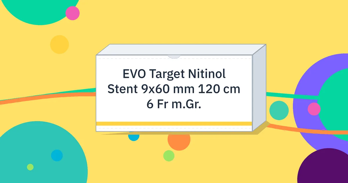 Symbolbild: Packung mit der Aufschrift EVO Target Nitinol Stent 9x60 mm 120 cm 6 Fr m.Gr. (PZN 00105147) – Verfügbarkeit und Bezug in Apotheken in Frankfurt am Main