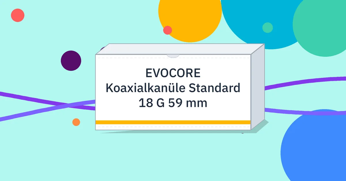 Symbolbild: Packung mit der Aufschrift EVOCORE Koaxialkanüle Standard 18 G 59 mm (PZN 11655678) – Verfügbarkeit und Bezug in Apotheken in Frankfurt am Main