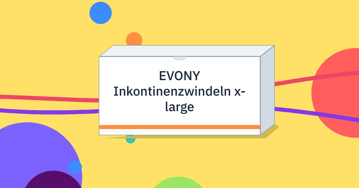 Symbolbild: Packung mit der Aufschrift EVONY Inkontinenzwindeln x-large (PZN 18202804) – Verfügbarkeit und Bezug in Apotheken in Frankfurt am Main