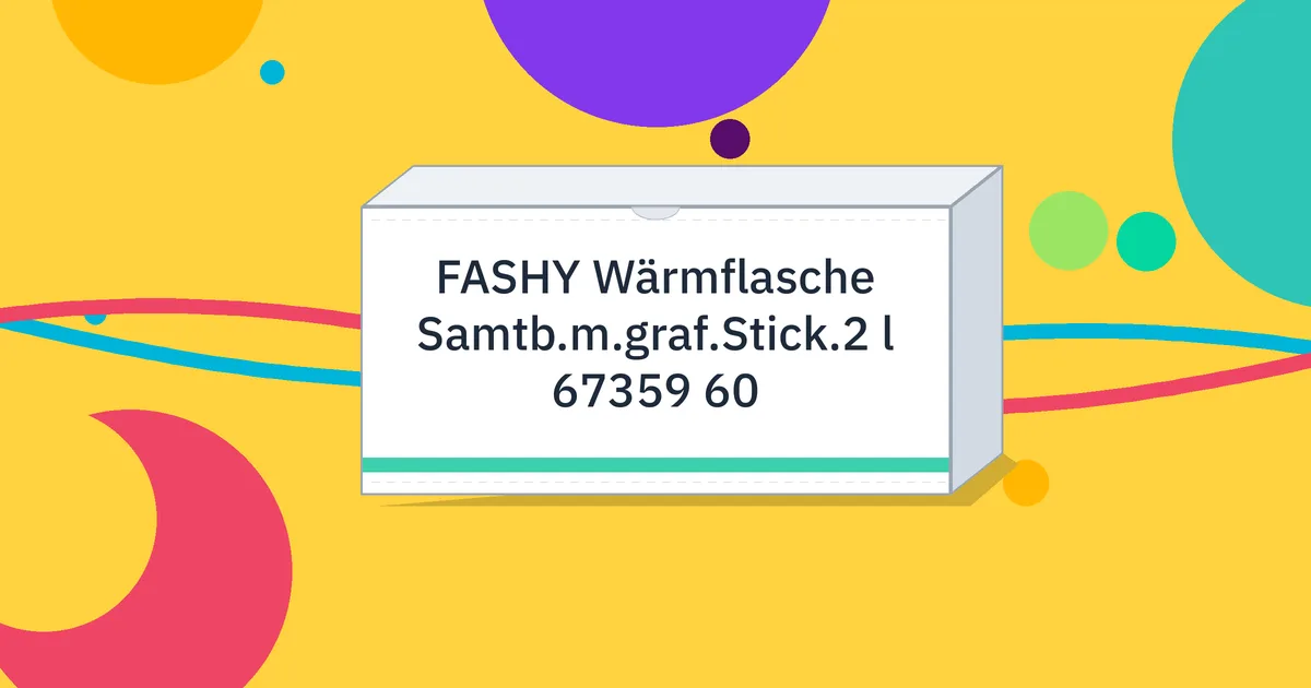 Symbolbild: Packung mit der Aufschrift FASHY Wärmflasche Samtb.m.graf.Stick.2 l 67359 60 (PZN 16579433) – Verfügbarkeit und Bezug in Apotheken in Frankfurt am Main