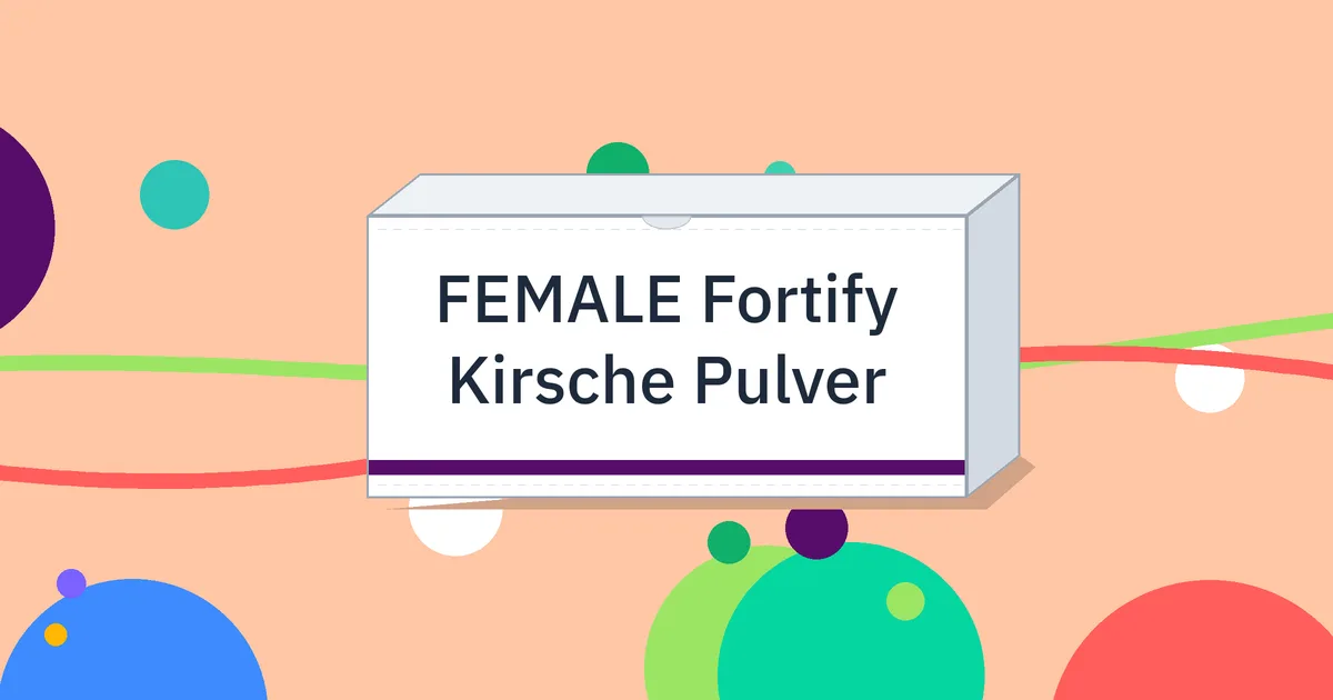 Symbolbild: Packung mit der Aufschrift FEMALE Fortify Kirsche Pulver (PZN 16931545) – Verfügbarkeit und Bezug in Apotheken in Frankfurt am Main