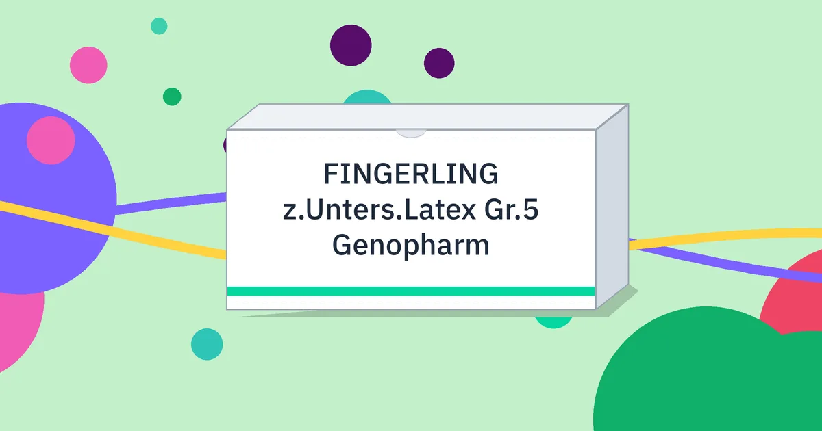 Symbolbild: Packung mit der Aufschrift FINGERLING z.Unters.Latex Gr.5 Genopharm (PZN 03026767) – Verfügbarkeit und Bezug in Apotheken in Frankfurt am Main