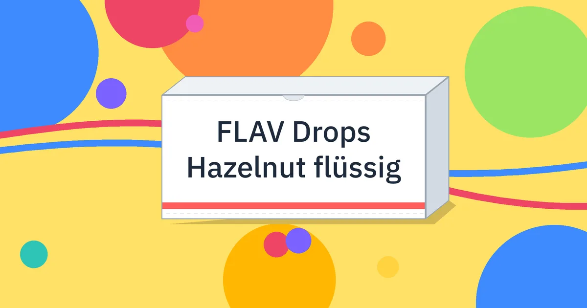 Symbolbild: Packung mit der Aufschrift FLAV Drops Hazelnut flüssig (PZN 13229342) – Verfügbarkeit und Bezug in Apotheken in Frankfurt am Main