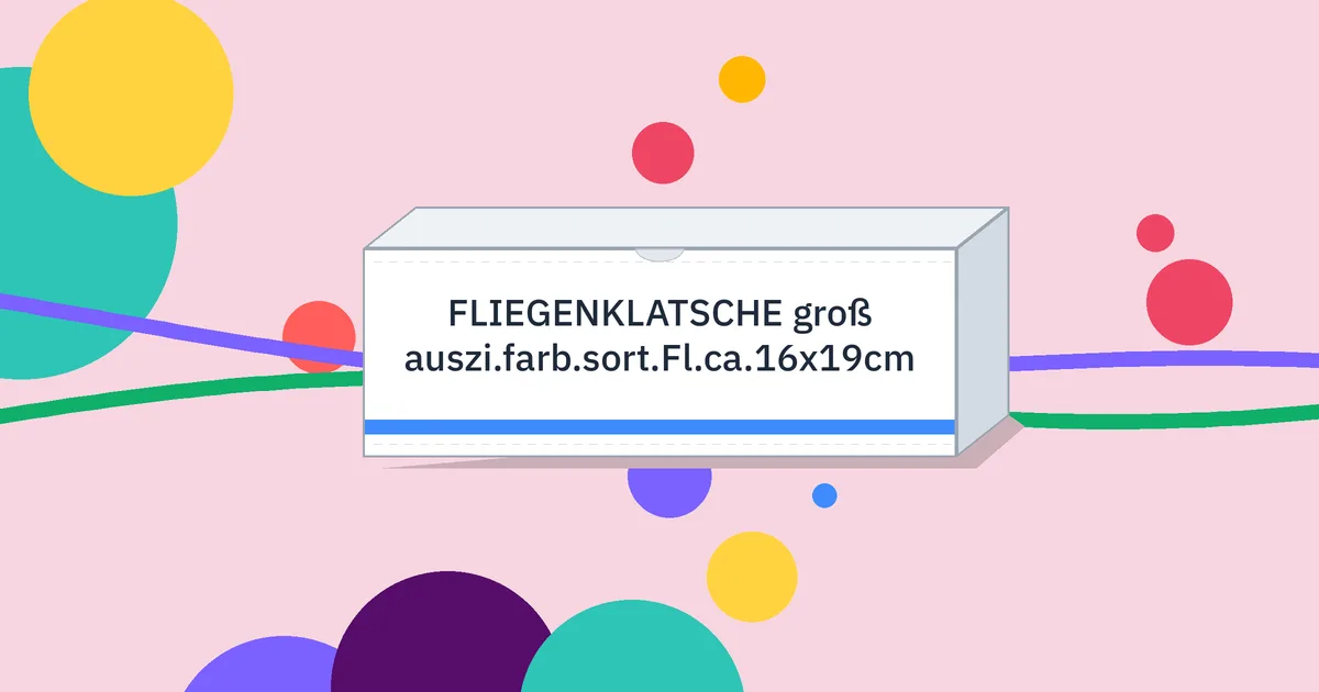 Symbolbild: Packung mit der Aufschrift FLIEGENKLATSCHE groß auszi.farb.sort.Fl.ca.16x19cm (PZN 14262844) – Verfügbarkeit und Bezug in Apotheken in Frankfurt am Main