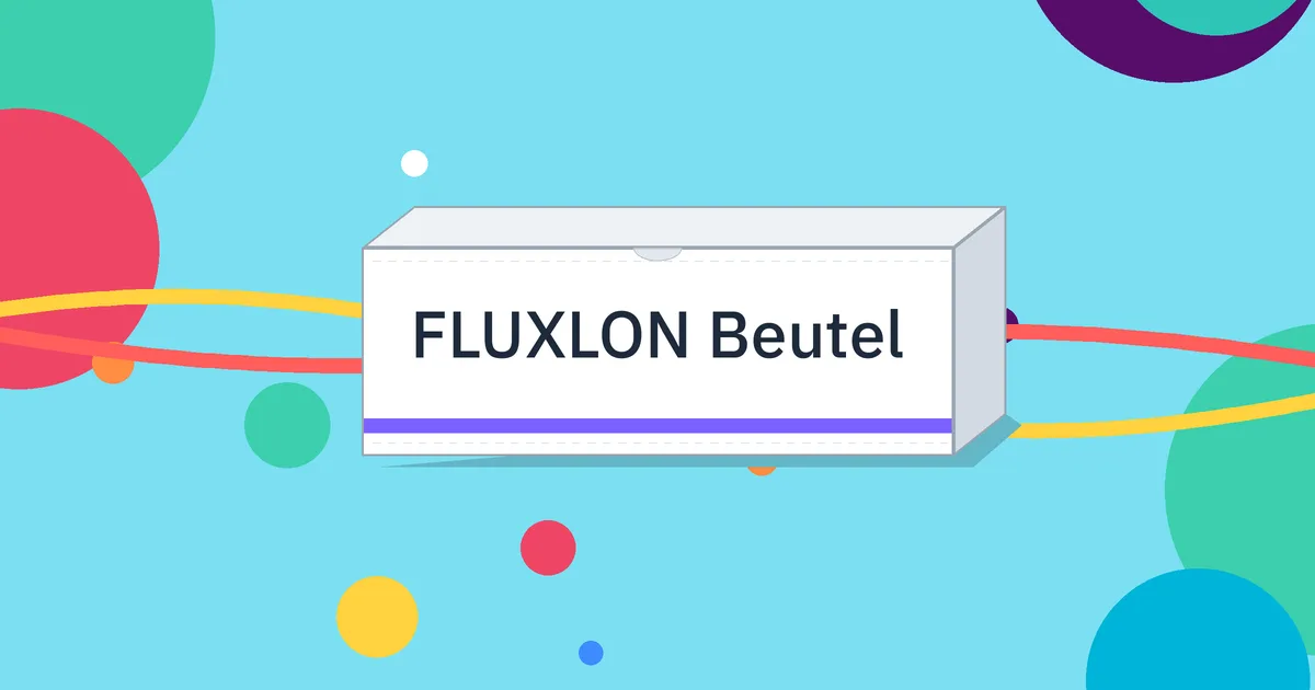 Symbolbild: Packung mit der Aufschrift FLUXLON Beutel (PZN 04868830) – Verfügbarkeit und Bezug in Apotheken in Frankfurt am Main