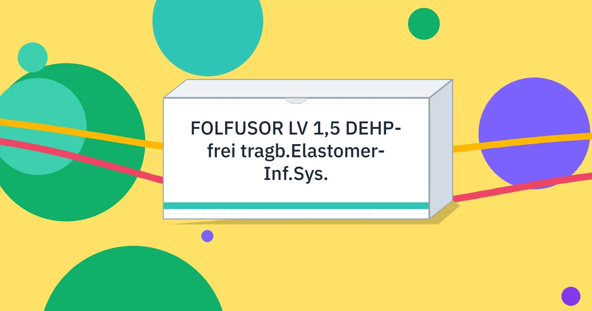 Symbolbild: Packung mit der Aufschrift FOLFUSOR LV 1,5 DEHP-frei tragb.Elastomer-Inf.Sys. (PZN 09717484) – Verfügbarkeit und Bezug in Apotheken in Frankfurt am Main