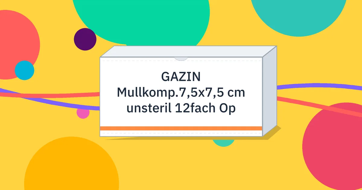 Symbolbild: Packung mit der Aufschrift GAZIN Mullkomp.7,5x7,5 cm unsteril 12fach Op (PZN 17851535) – Verfügbarkeit und Bezug in Apotheken in Frankfurt am Main