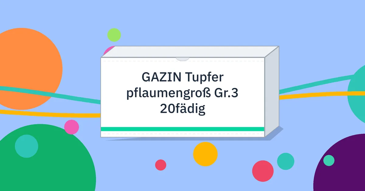 Symbolbild: Packung mit der Aufschrift GAZIN Tupfer pflaumengroß Gr.3 20fädig (PZN 04633417) – Verfügbarkeit und Bezug in Apotheken in Frankfurt am Main