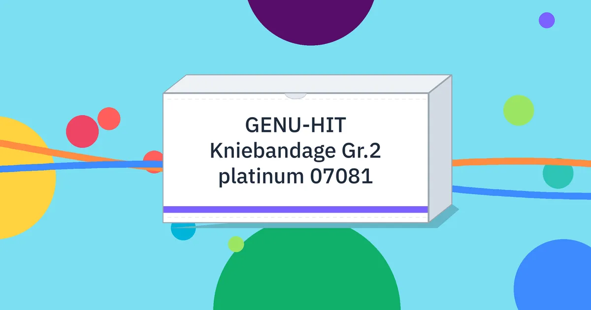 Symbolbild: Packung mit der Aufschrift GENU-HIT Kniebandage Gr.2 platinum 07081 (PZN 06114704) – Verfügbarkeit und Bezug in Apotheken in Frankfurt am Main