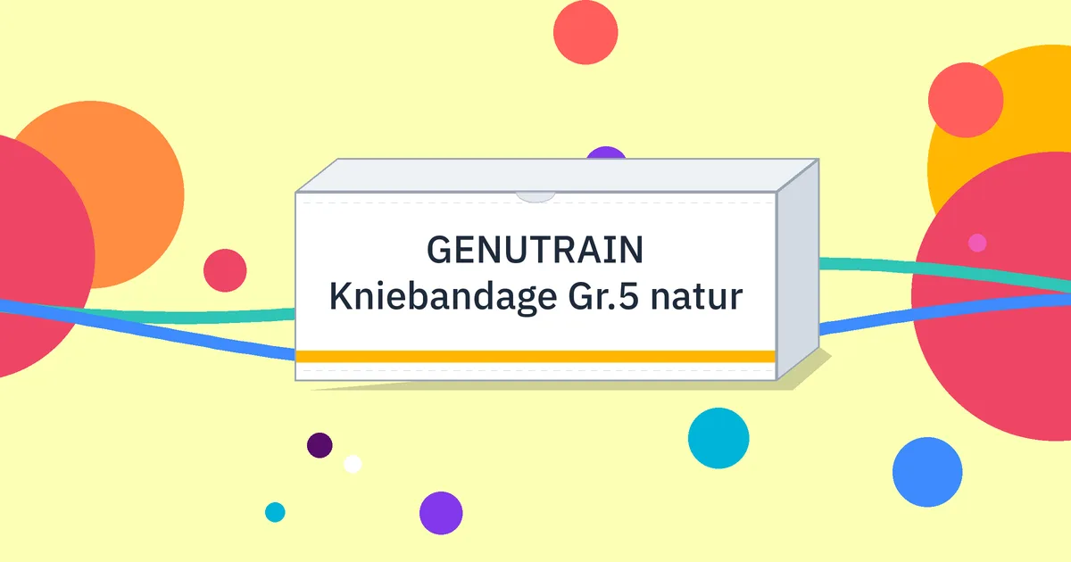 Symbolbild: Packung mit der Aufschrift GENUTRAIN Kniebandage Gr.5 natur (PZN 01285298) – Verfügbarkeit und Bezug in Apotheken in Frankfurt am Main