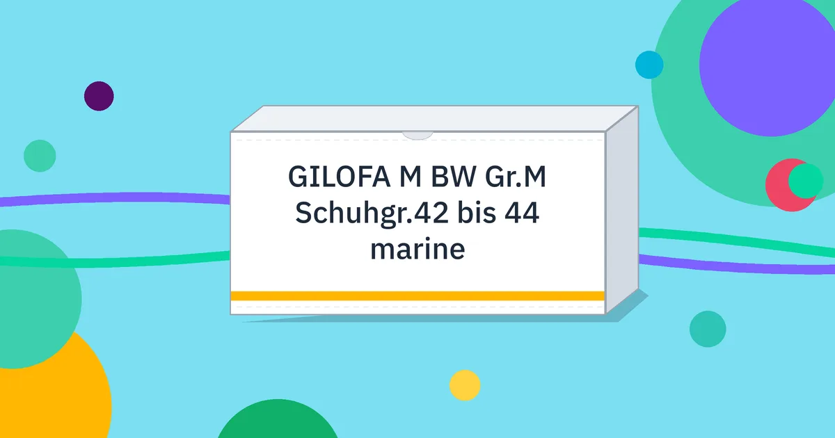 Symbolbild: Packung mit der Aufschrift GILOFA M BW Gr.M Schuhgr.42 bis 44 marine (PZN 16724622) – Verfügbarkeit und Bezug in Apotheken in Frankfurt am Main