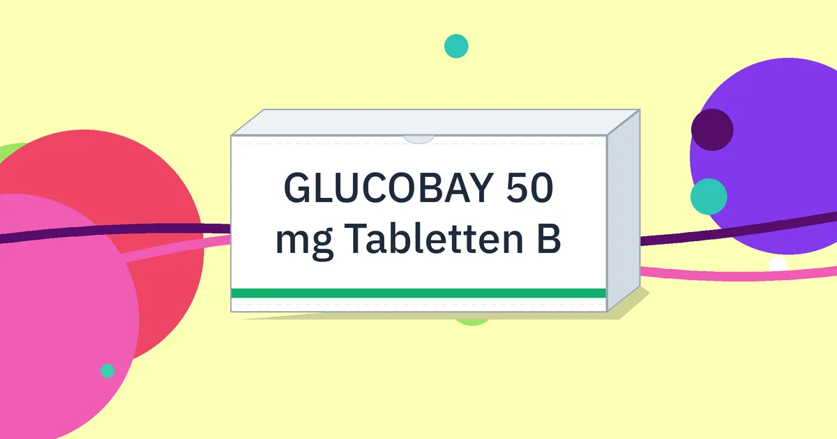 Symbolbild: Packung mit der Aufschrift GLUCOBAY 50 mg Tabletten B (PZN 08922147) – Verfügbarkeit und Bezug in Apotheken in Frankfurt am Main