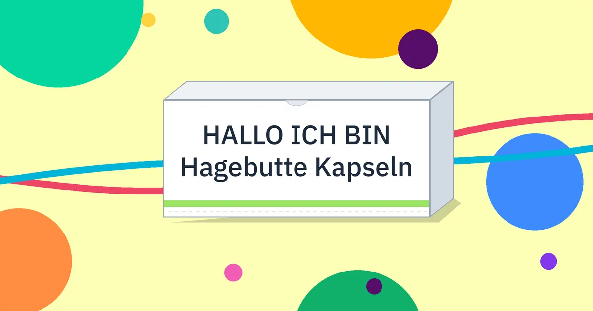 Symbolbild: Packung mit der Aufschrift HALLO ICH BIN Hagebutte Kapseln (PZN 14320961) – Verfügbarkeit und Bezug in Apotheken in Frankfurt am Main