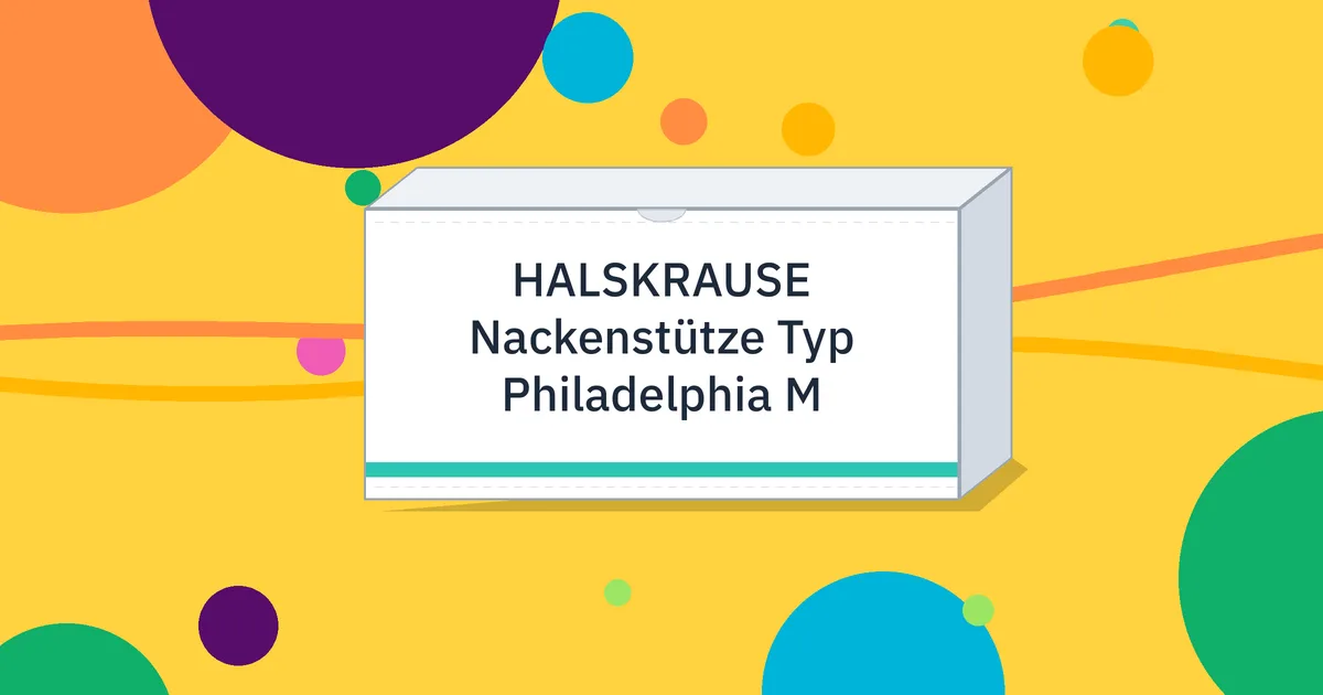 Symbolbild: Packung mit der Aufschrift HALSKRAUSE Nackenstütze Typ Philadelphia M (PZN 19069193) – Verfügbarkeit und Bezug in Apotheken in Frankfurt am Main
