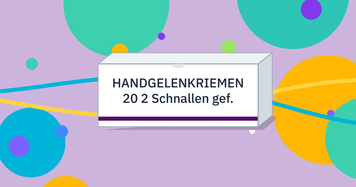 Symbolbild: Packung mit der Aufschrift HANDGELENKRIEMEN 20 2 Schnallen gef. (PZN 02693266) – Verfügbarkeit und Bezug in Apotheken in Frankfurt am Main