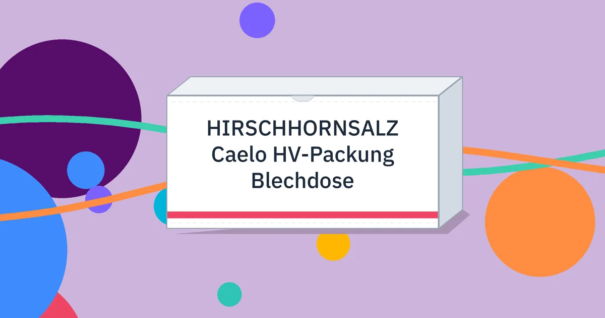 Symbolbild: Packung mit der Aufschrift HIRSCHHORNSALZ Caelo HV-Packung Blechdose (PZN 10549448) – Verfügbarkeit und Bezug in Apotheken in Frankfurt am Main