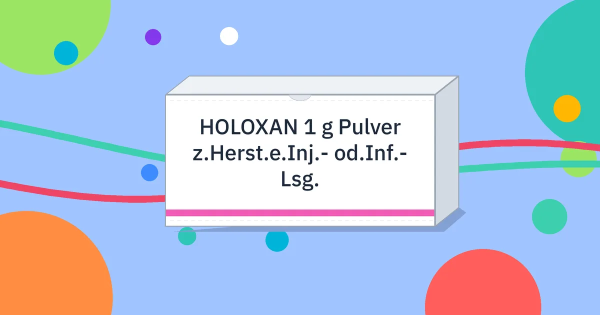 Symbolbild: Packung mit der Aufschrift HOLOXAN 1 g Pulver z.Herst.e.Inj.- od.Inf.-Lsg. (PZN 01927549) – Verfügbarkeit und Bezug in Apotheken in Frankfurt am Main