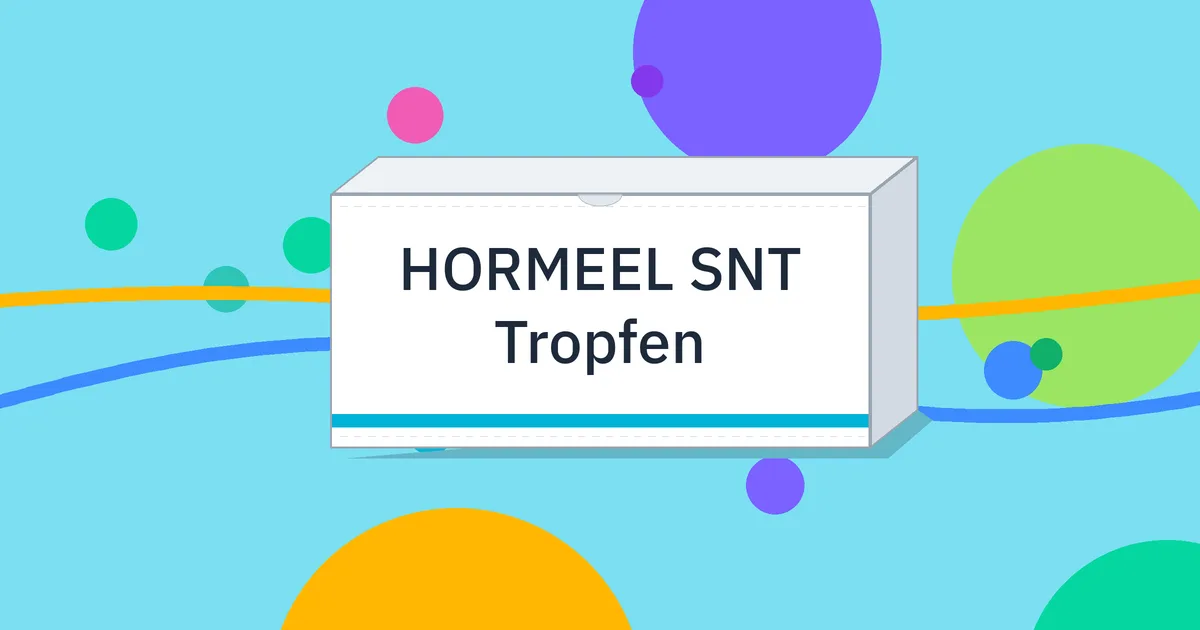 Symbolbild: Packung mit der Aufschrift HORMEEL SNT Tropfen (PZN 02740451) – Verfügbarkeit und Bezug in Apotheken in Frankfurt am Main