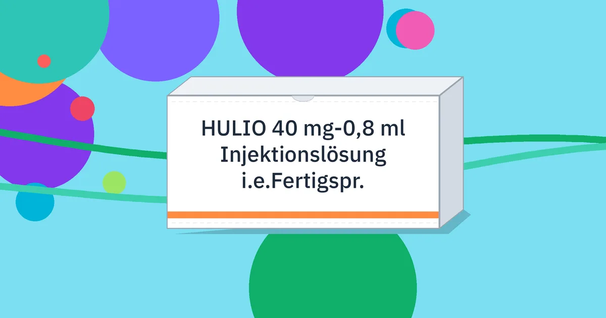 Symbolbild: Packung mit der Aufschrift HULIO 40 mg-0,8 ml Injektionslösung i.e.Fertigspr. (PZN 15629703) – Verfügbarkeit und Bezug in Apotheken in Frankfurt am Main