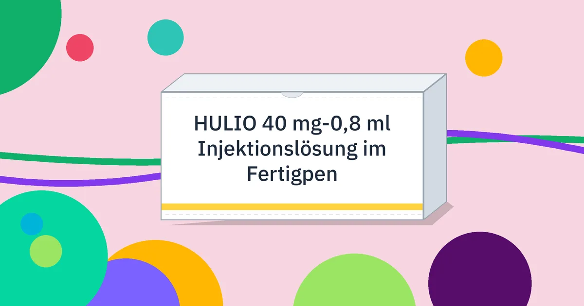 Symbolbild: Packung mit der Aufschrift HULIO 40 mg-0,8 ml Injektionslösung im Fertigpen (PZN 15639386) – Verfügbarkeit und Bezug in Apotheken in Frankfurt am Main