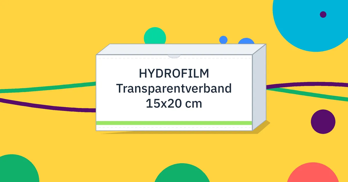 Symbolbild: Packung mit der Aufschrift HYDROFILM Transparentverband 15x20 cm (PZN 12594571) – Verfügbarkeit und Bezug in Apotheken in Frankfurt am Main