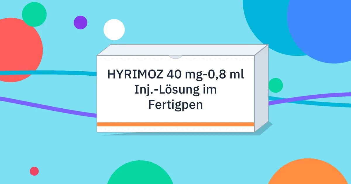 Symbolbild: Packung mit der Aufschrift HYRIMOZ 40 mg-0,8 ml Inj.-Lösung im Fertigpen (PZN 15863043) – Verfügbarkeit und Bezug in Apotheken in Frankfurt am Main