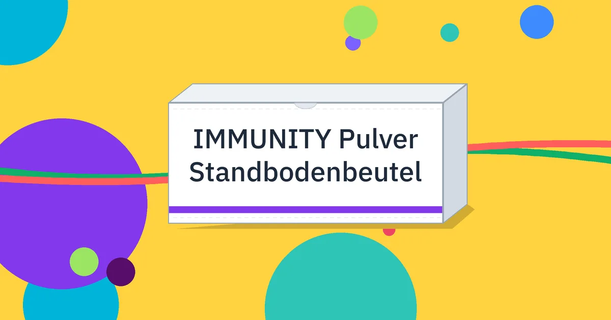 Symbolbild: Packung mit der Aufschrift IMMUNITY Pulver Standbodenbeutel (PZN 17979525) – Verfügbarkeit und Bezug in Apotheken in Frankfurt am Main