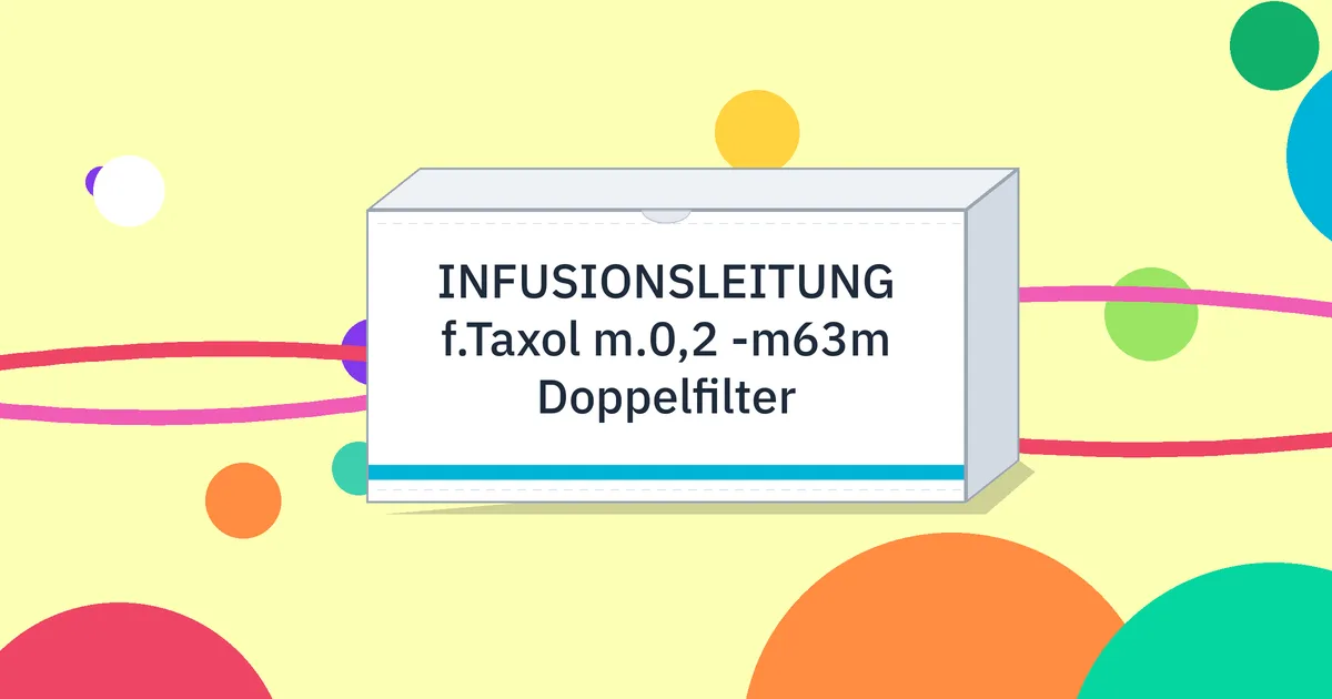 Symbolbild: Packung mit der Aufschrift INFUSIONSLEITUNG f.Taxol m.0,2 -m63m Doppelfilter (PZN 07288895) – Verfügbarkeit und Bezug in Apotheken in Frankfurt am Main