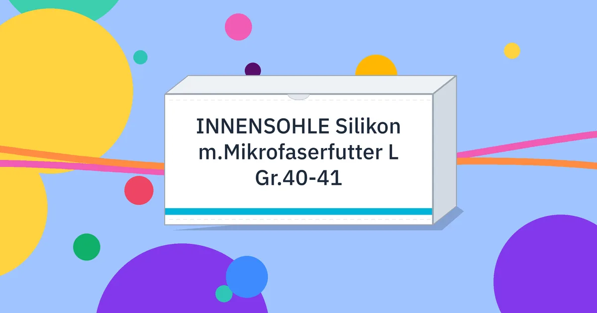 Symbolbild: Packung mit der Aufschrift INNENSOHLE Silikon m.Mikrofaserfutter L Gr.40-41 (PZN 19073131) – Verfügbarkeit und Bezug in Apotheken in Frankfurt am Main