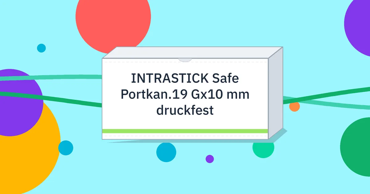 Symbolbild: Packung mit der Aufschrift INTRASTICK Safe Portkan.19 Gx10 mm druckfest (PZN 09314970) – Verfügbarkeit und Bezug in Apotheken in Frankfurt am Main