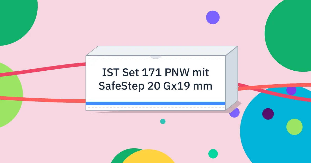 Symbolbild: Packung mit der Aufschrift IST Set 171 PNW mit SafeStep 20 Gx19 mm (PZN 16488475) – Verfügbarkeit und Bezug in Apotheken in Frankfurt am Main