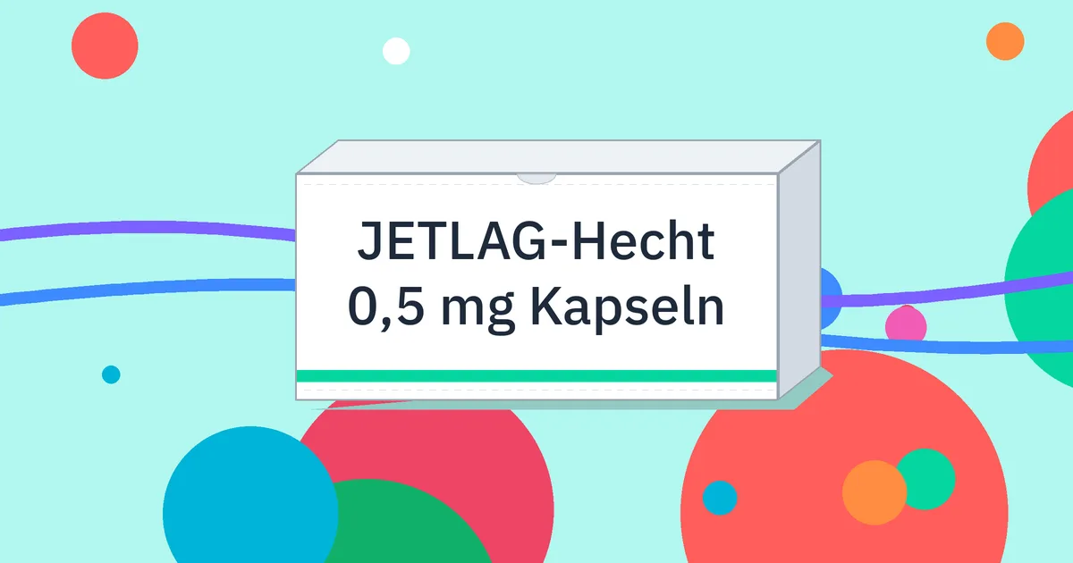 Symbolbild: Packung mit der Aufschrift JETLAG-Hecht 0,5 mg Kapseln (PZN 09919130) – Verfügbarkeit und Bezug in Apotheken in Frankfurt am Main