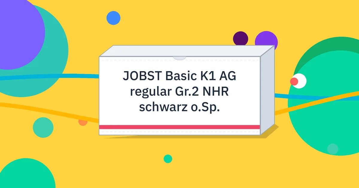 Symbolbild: Packung mit der Aufschrift JOBST Basic K1 AG regular Gr.2 NHR schwarz o.Sp. (PZN 15309789) – Verfügbarkeit und Bezug in Apotheken in Frankfurt am Main