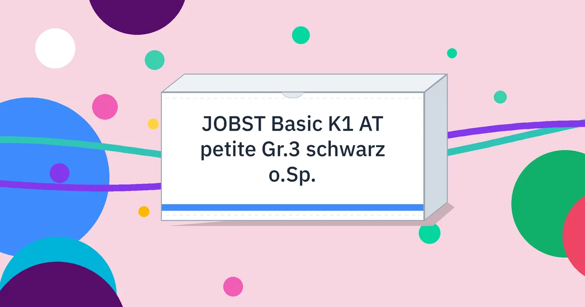 Symbolbild: Packung mit der Aufschrift JOBST Basic K1 AT petite Gr.3 schwarz o.Sp. (PZN 15310114) – Verfügbarkeit und Bezug in Apotheken in Frankfurt am Main