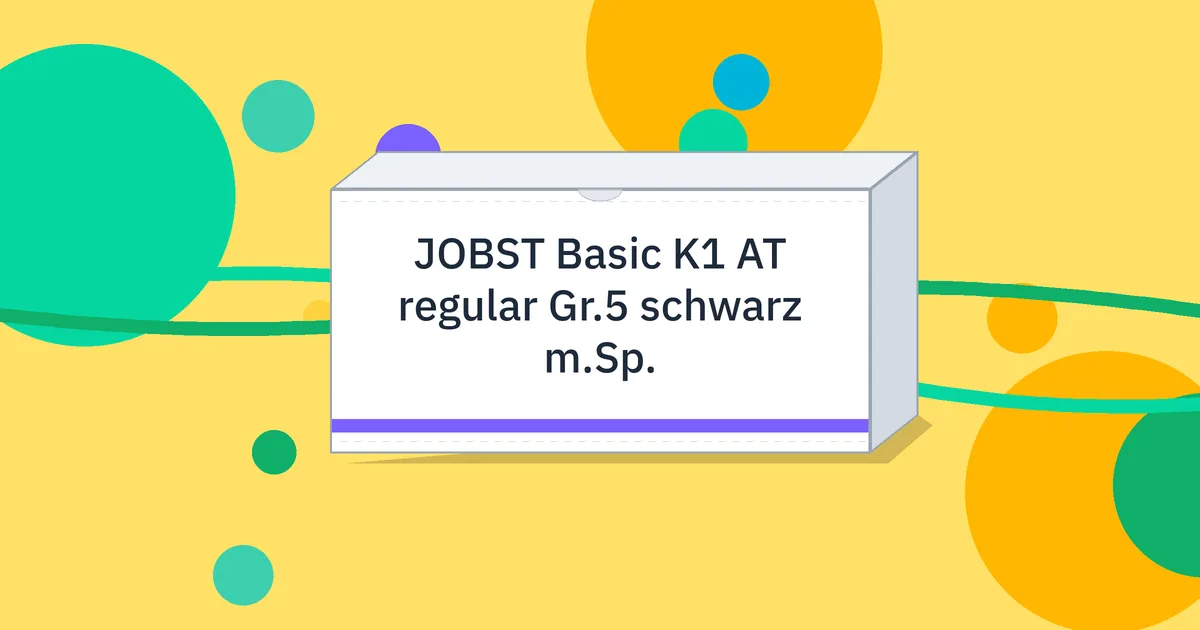 Symbolbild: Packung mit der Aufschrift JOBST Basic K1 AT regular Gr.5 schwarz m.Sp. (PZN 15310516) – Verfügbarkeit und Bezug in Apotheken in Frankfurt am Main