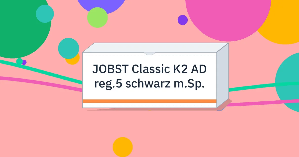 Symbolbild: Packung mit der Aufschrift JOBST Classic K2 AD reg.5 schwarz m.Sp. (PZN 11269455) – Verfügbarkeit und Bezug in Apotheken in Frankfurt am Main